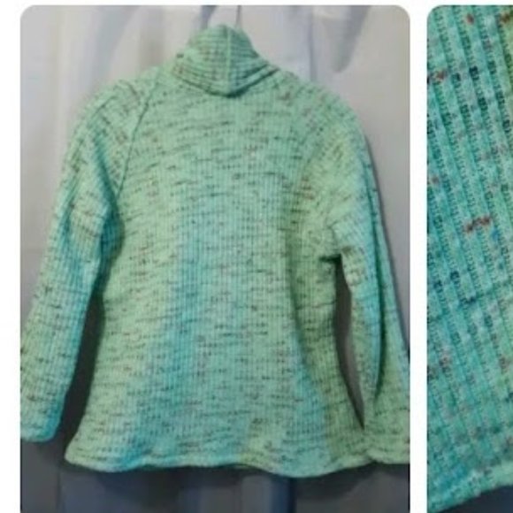 Hand Crafted | Sweaters | Marled Rib Cowl Sweater Top L Mint Green Speckled Raglan Long Slv ...